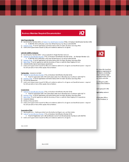 Business Banking Checklist | iQ Credit Union